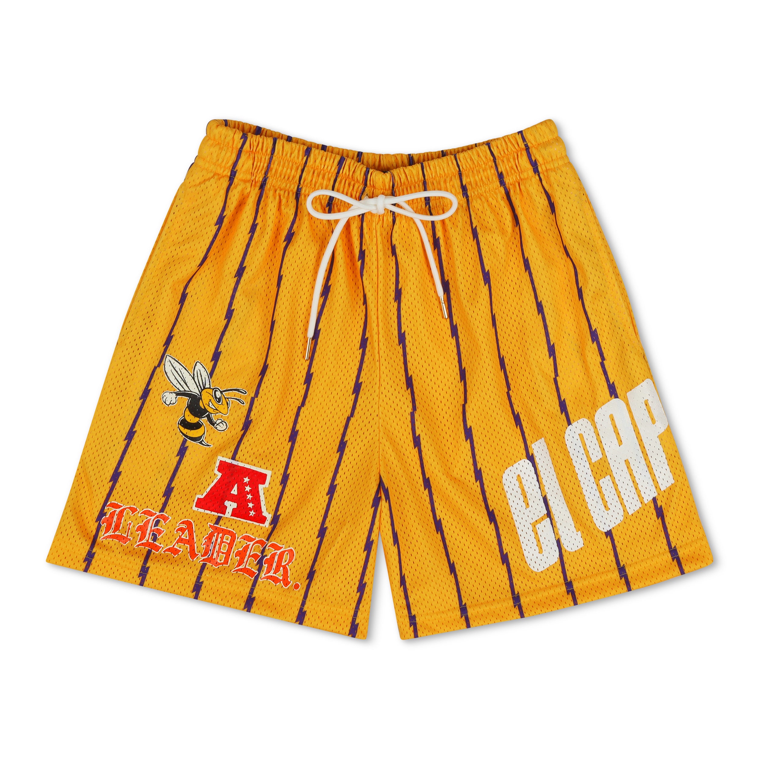 🐝 🅰️ 𝐋𝐄𝐀𝐃𝐄𝐑. [GRAPHIC SHORTS] - GOLD/PURLE PINSTRIPE – EL CAPITÁN