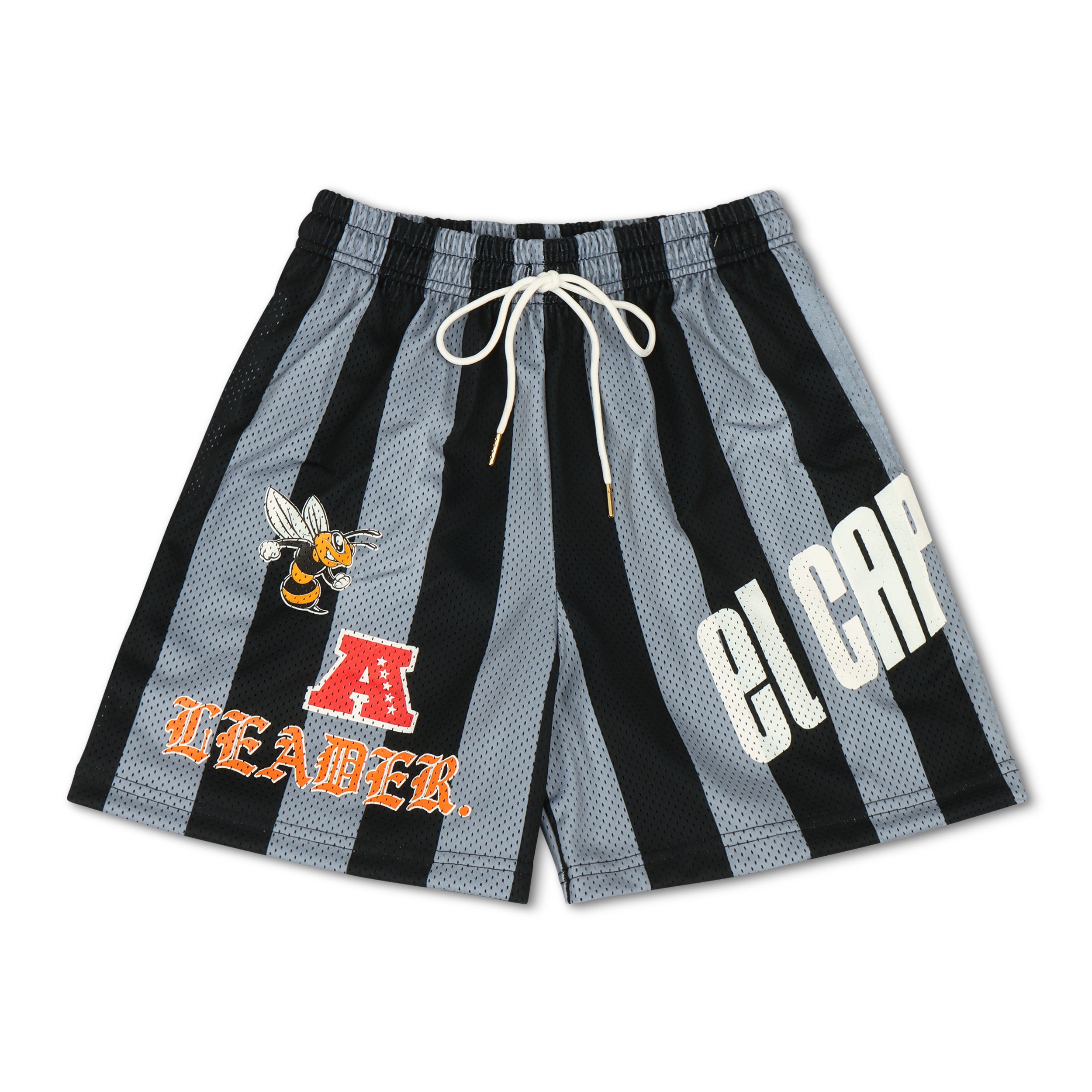 🐝 🅰️ 𝐋𝐄𝐀𝐃𝐄𝐑. [GRAPHIC SHORTS] - BLACK/GRAY STRIPED – EL CAPITÁN